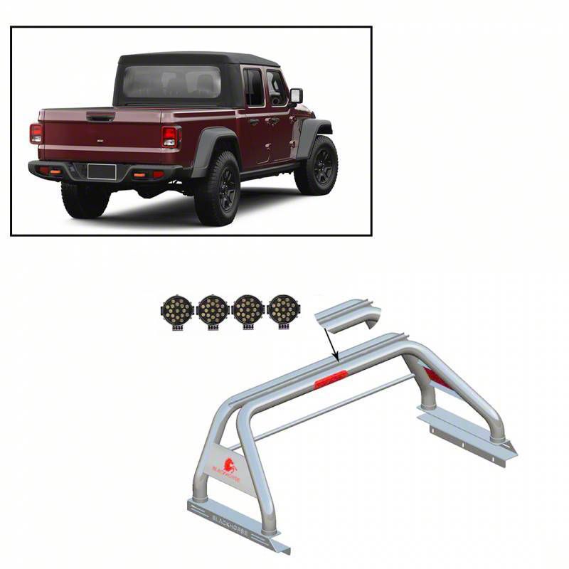 Jeep Gladiator Classic Roll Bar with 7-Inch Black Round LED Lights ...