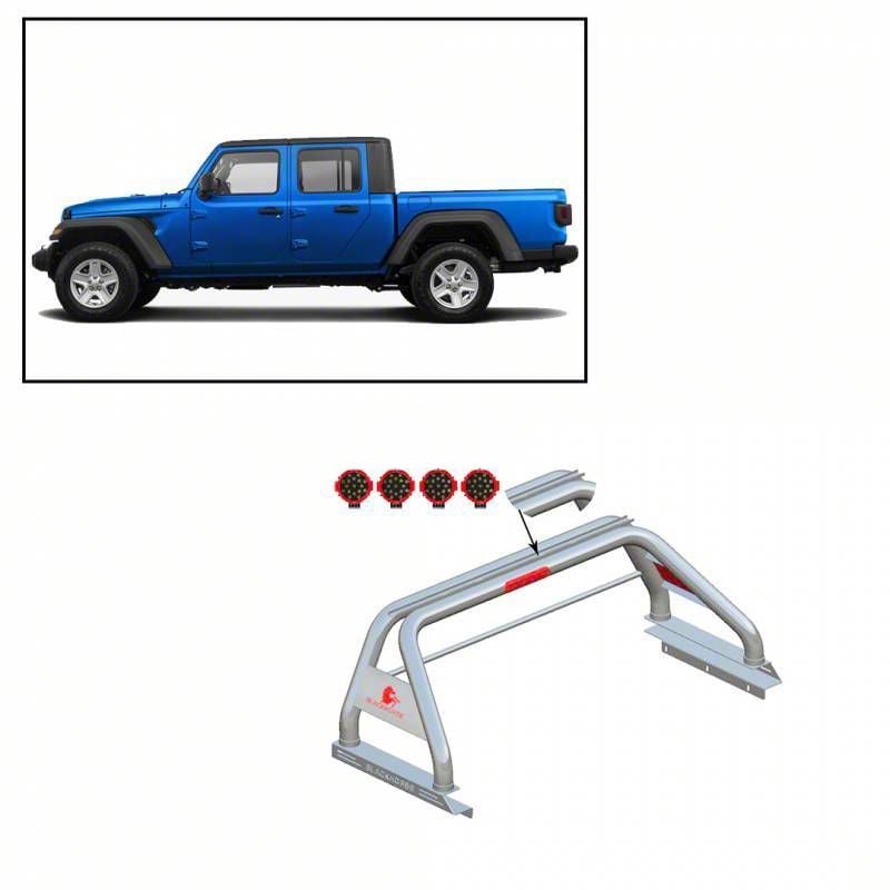Jeep Gladiator Classic Roll Bar with 7-Inch Red Round LED Lights ...