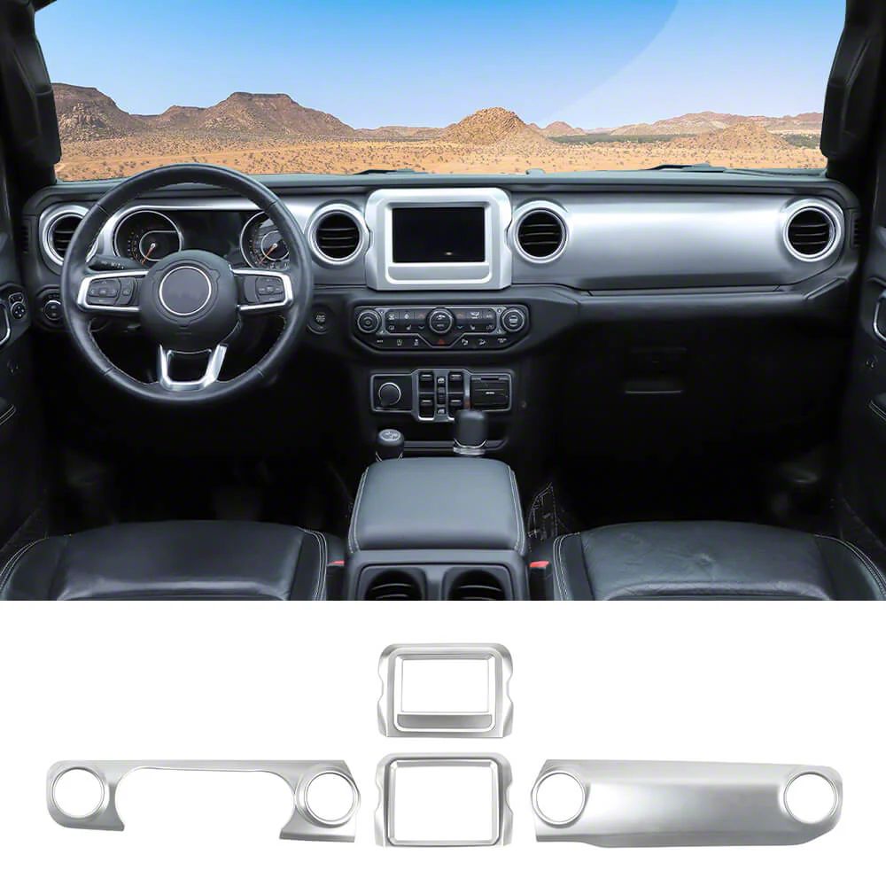 Jeep Gladiator Dashboard and Navigation Panel Trim Covers; Silver (20 ...