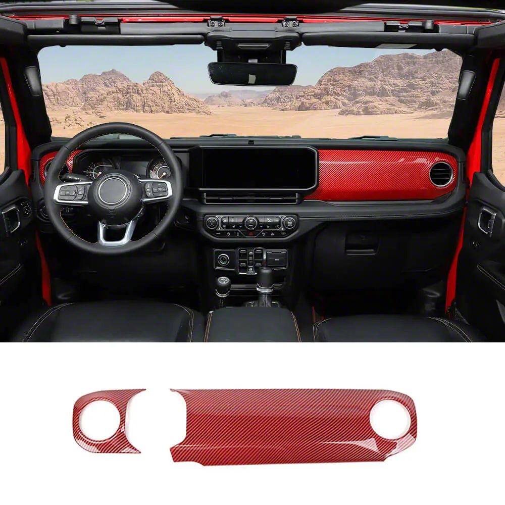 Jeep Gladiator Dashboard Trim Panel Covers; Red Carbon Fiber (24-26 ...