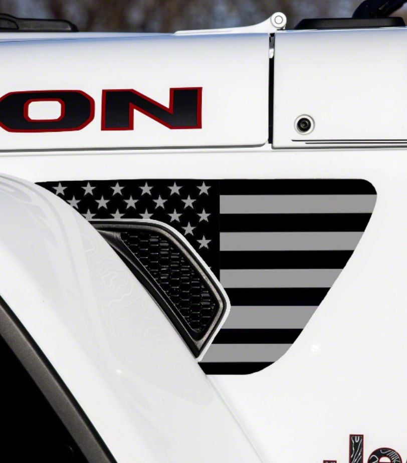 Jeep Gladiator FLAG Fender Vent Premium Wrap Decal; Black and Gray (20 ...