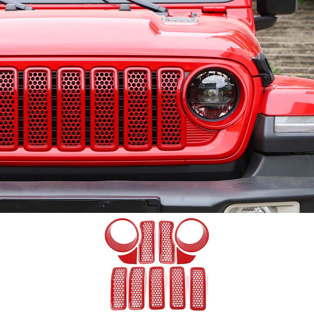 Jeep Gladiator Grille and Headlight Trim Rings with Honeycomb Mesh and ...