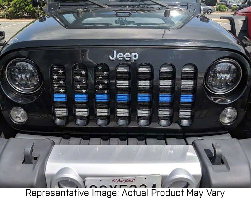 Jeep Gladiator Grille Insert; Police Blue Line on a Black and White ...