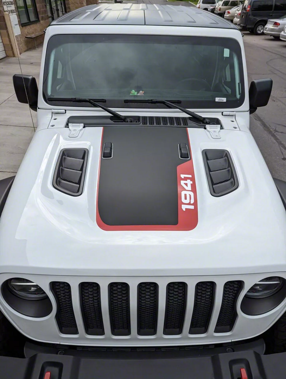 Jeep Gladiator Hood Stripe with 1941 Logo; Matte Black with Red (20-25 Jeep Gladiator JT ...