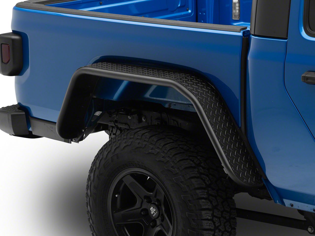 Jeep Gladiator Rear Tube Fender Flares; Black Aluminum Diamond Plate ...