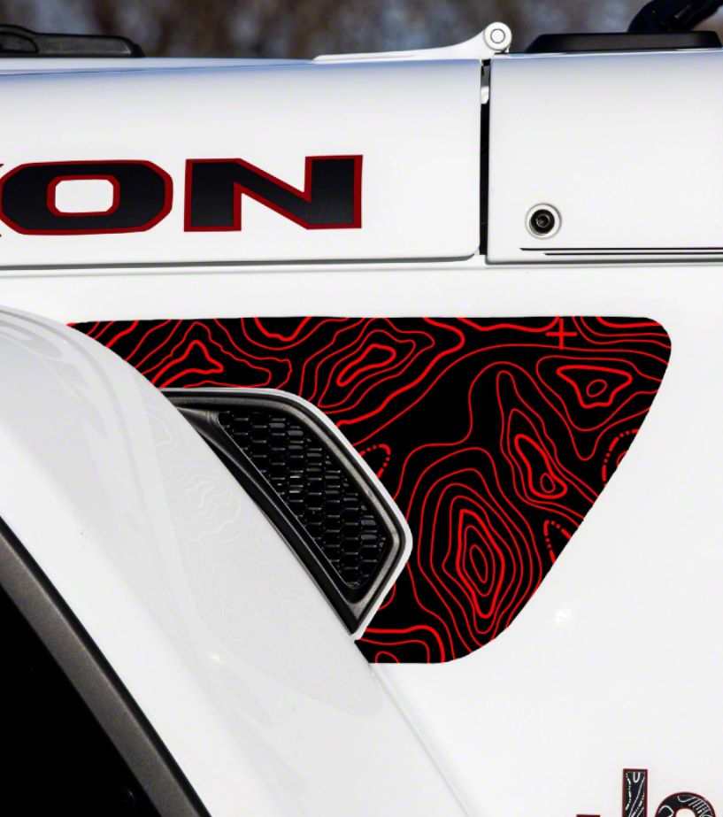 Jeep Gladiator Topographical Map Fender Vent Premium Wrap Decal; Red ...