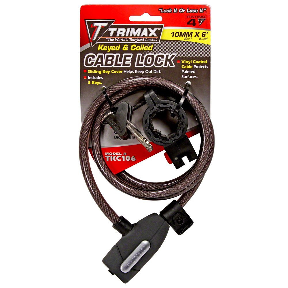 Jeep Gladiator TRIMAFLEX Coiled Cable Lock with Quick Release Bracket; 6-Foot x 10mm - Free Shipping