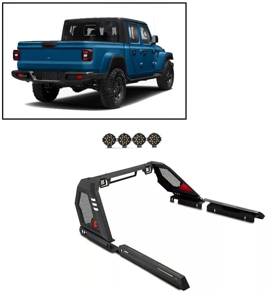 Jeep Gladiator Vigor Roll Bar with 7-Inch Red Round LED Lights; Black ...
