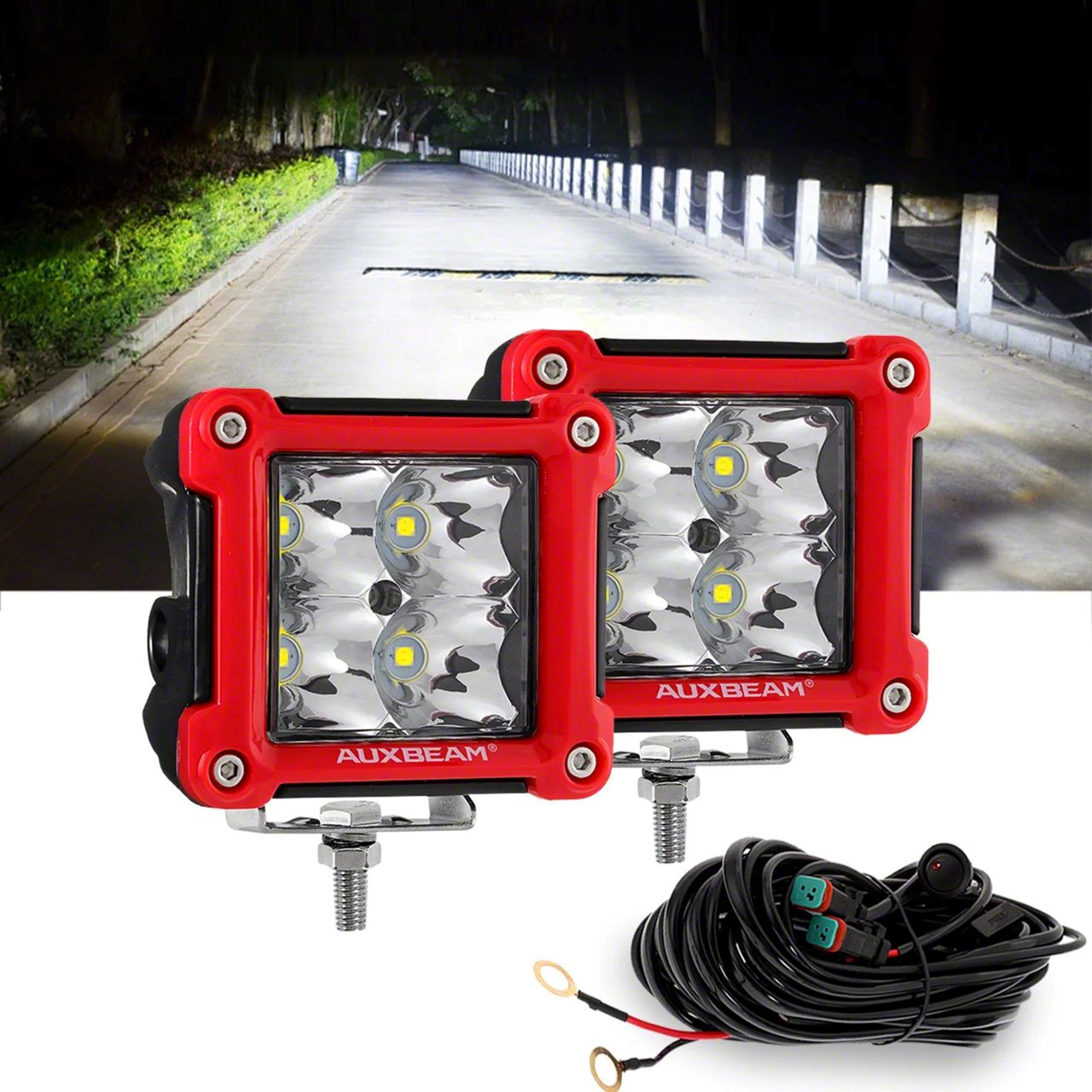 Jeep Grand Cherokee 3-Inch LED Pods Lights with Red Frame; Flood Beam ...