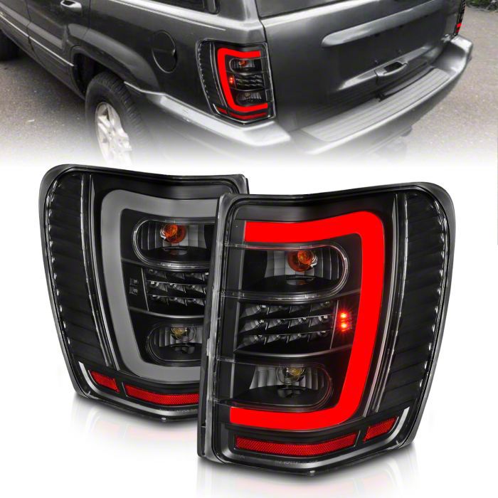 Jeep Grand Cherokee C Bar LED Tail Lights Black Housing Clear Lens 99 04 Jeep Grand Cherokee WJ Free Shipping