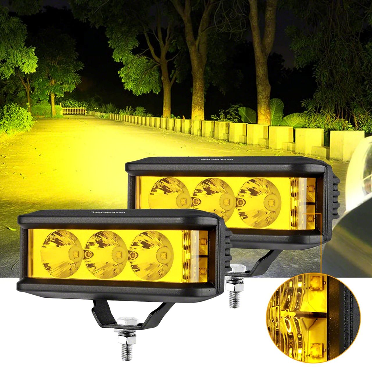 Jeep Wrangler 5-Inch Side Shooter Yellow LED Light Bar; Spot Beam ...