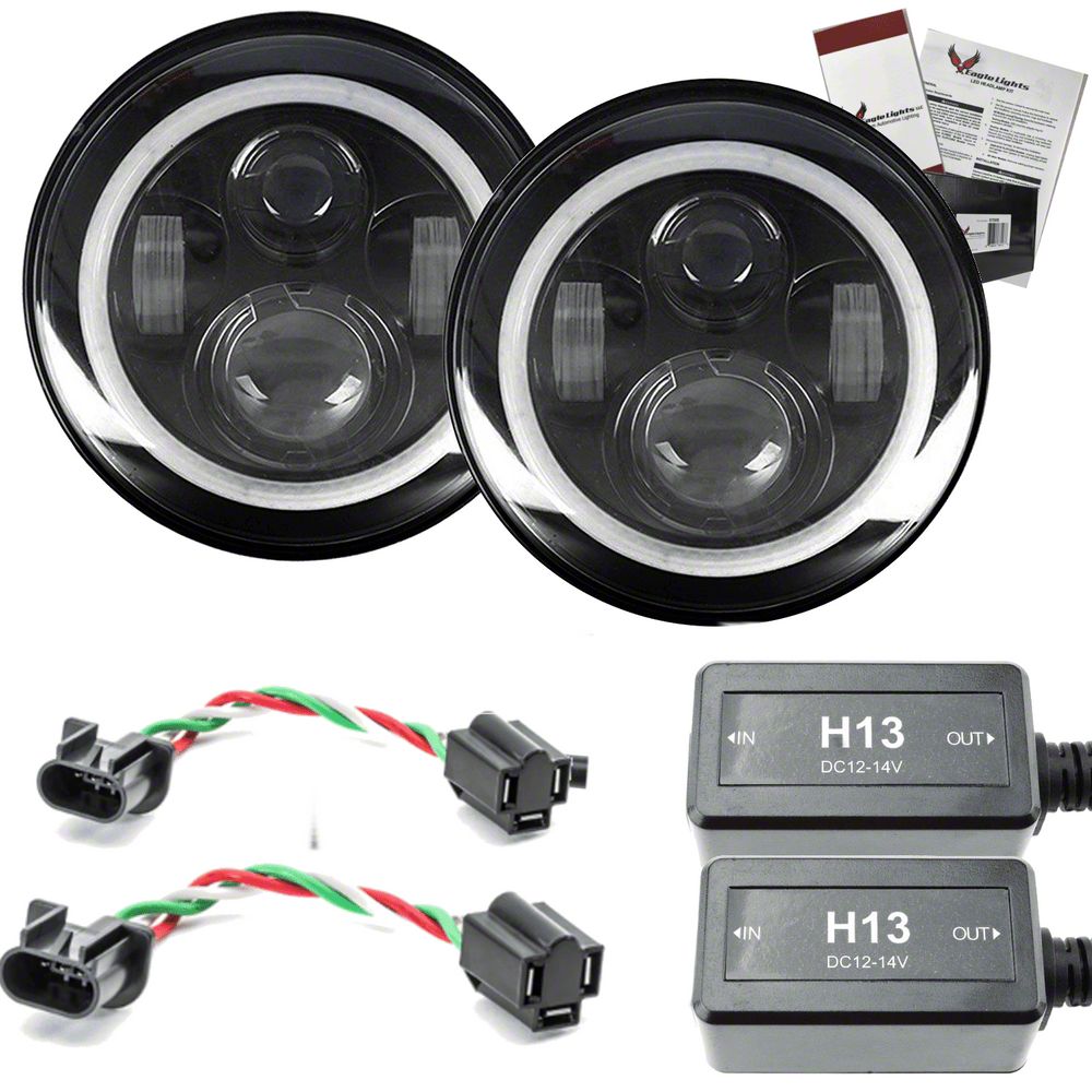 Jeep Wrangler 7-Inch Gen I Round LED Projector Headlights with White ...