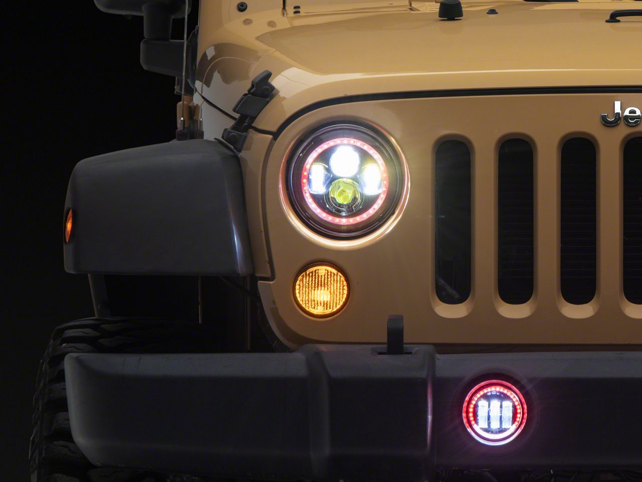 Jeep Wrangler 7-Inch Halo LED Headlights and Fog Lights with RGB; Black ...