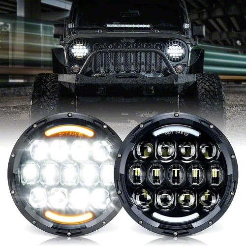 Jeep Wrangler 7-Inch LED Headlights with White DRL; Black Housing ...