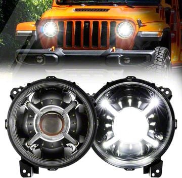 Jeep Wrangler 9-Inch LED Headlights with DRL; Black Housing; Clear Lens ...