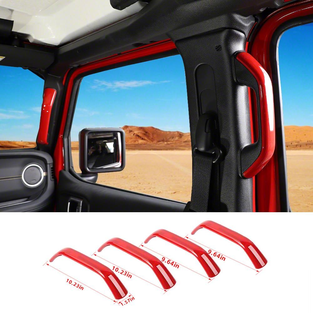 Jeep Wrangler A and B-Pillar Grab Handle Accent Trim; Red (24-26 Jeep ...
