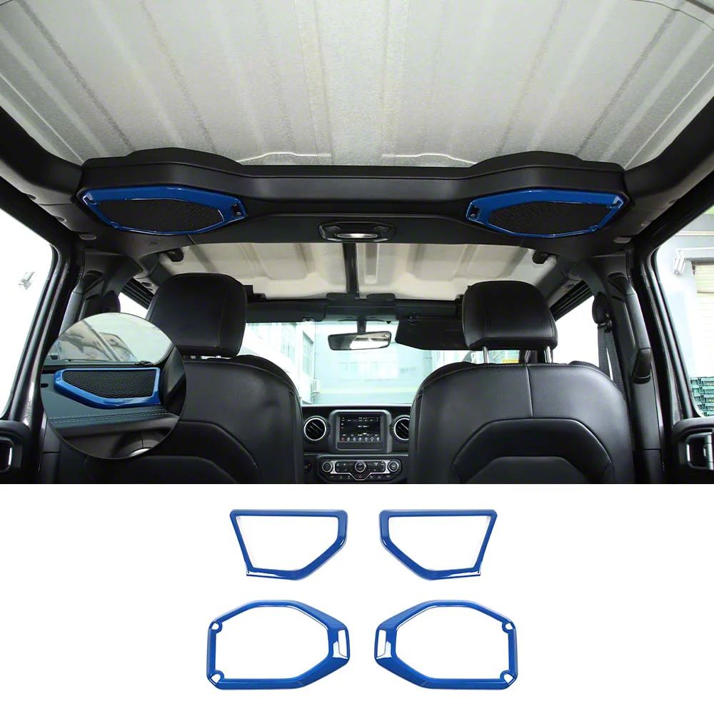 Jeep Wrangler A-Pillar and Top Roof Mount Speaker Trim Rings; Blue (18 ...