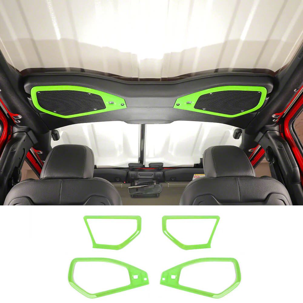 Jeep Wrangler A-Pillar and Top Roof Mount Speaker Trim Rings; Green (24 ...