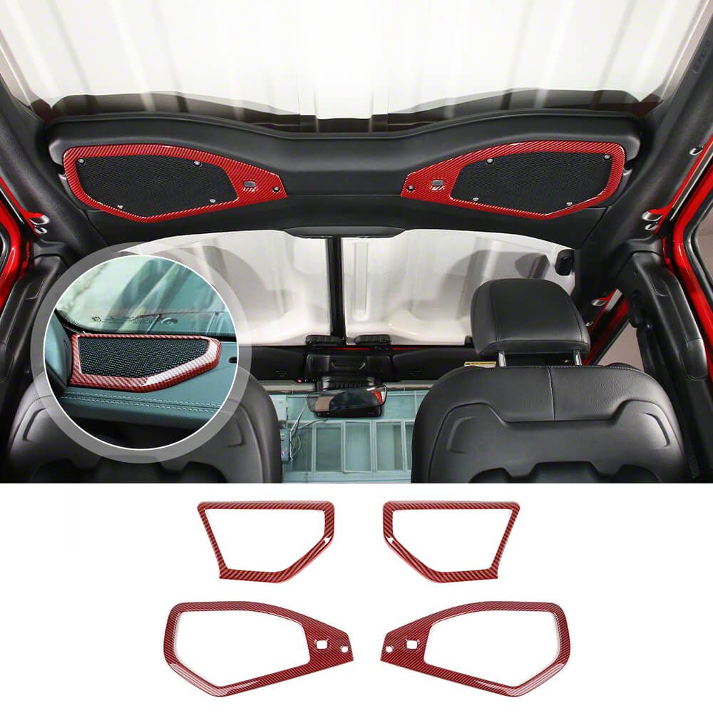Jeep Wrangler A-Pillar and Top Roof Mount Speaker Trim Rings; Red ...