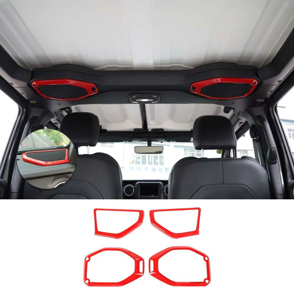 Jeep Wrangler A-Pillar and Top Roof Mount Speaker Trim Rings; Red (18 ...