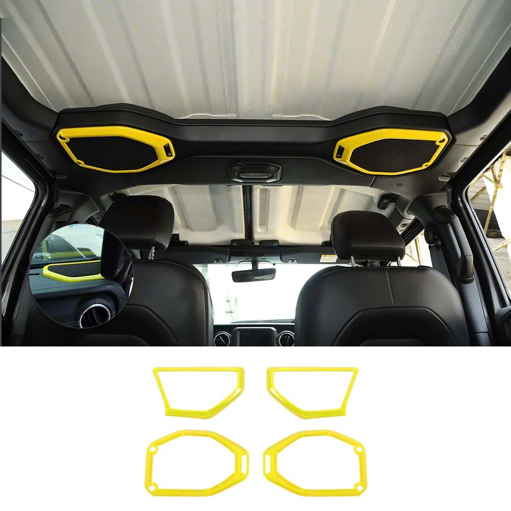 Jeep Wrangler A-Pillar and Top Roof Mount Speaker Trim Rings; Yellow ...