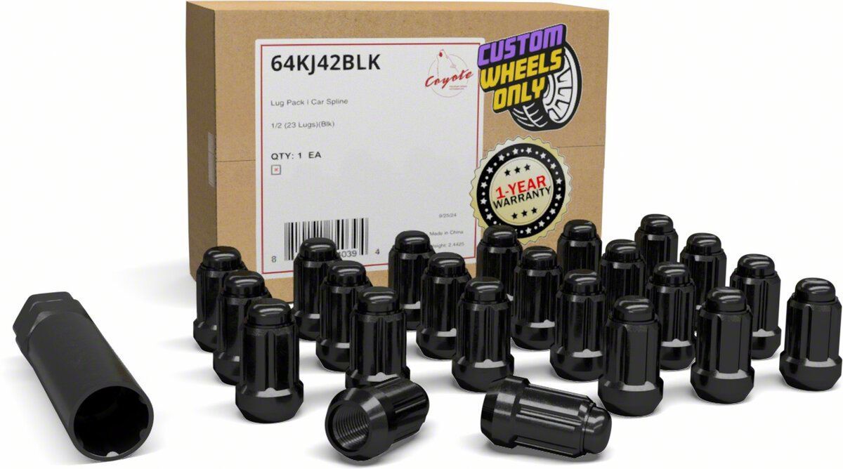 Jeep Wrangler Black 6-Spline Lug Nut Kit; 1/2-Inch x 20; Set of 23 (76 ...