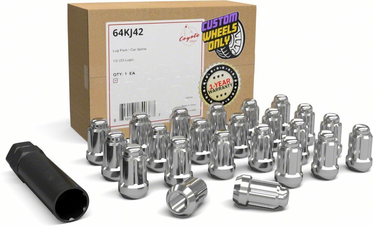 Jeep Wrangler Chrome 6-Spline Lut Nut Kit; 1/2-Inch x 20; Set of 23 (76 ...