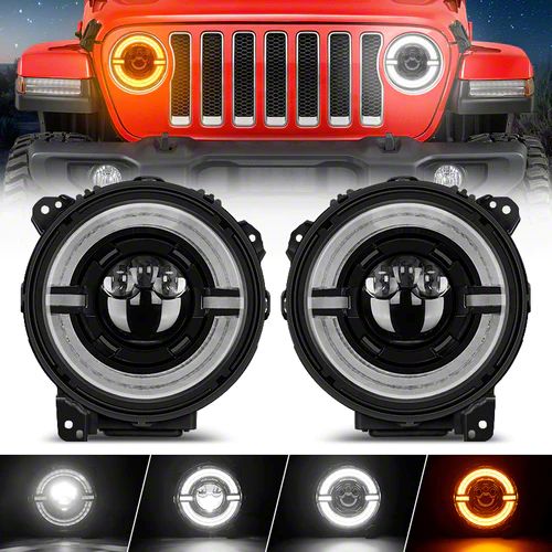 Jeep Wrangler Crystal Series LED Headlights with Dual Halo Ring; Black ...