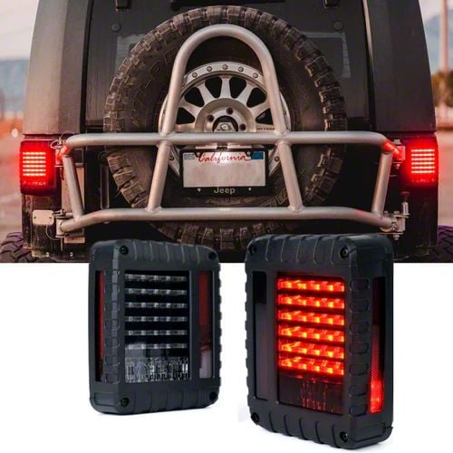 Jeep Wrangler Defender Series LED Tail Lights; Black Housing; Clear ...