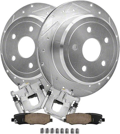 Jeep Wrangler Drilled and Slotted Brake Rotor, Pad and Caliper Kit ...