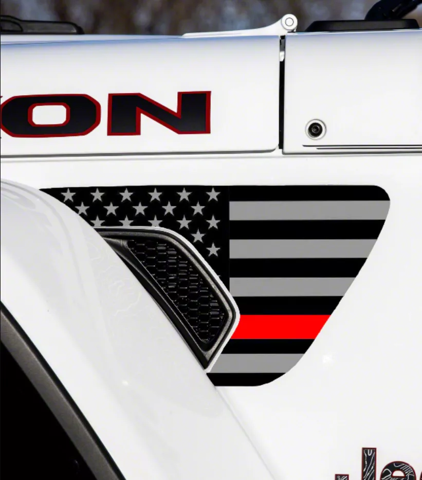Jeep Wrangler FLAG Fender Vent Premium Wrap Decal; Thin Red Line (18-26 ...