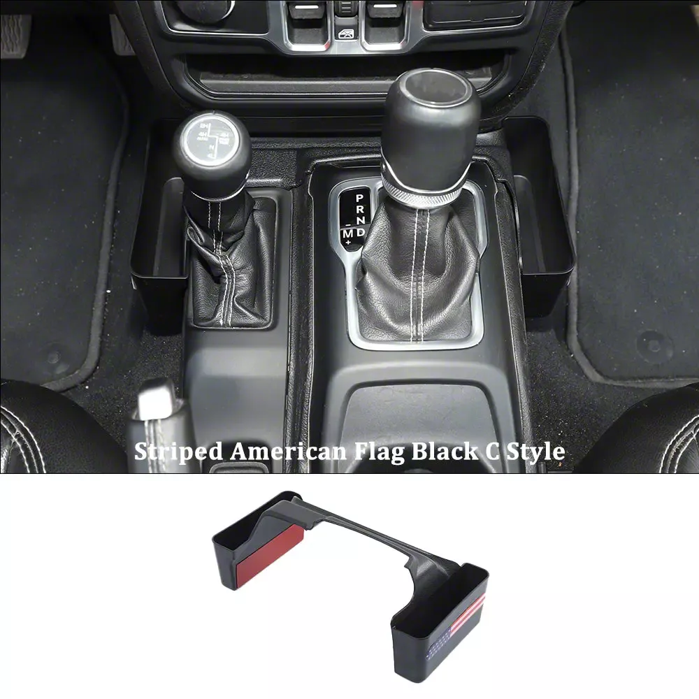 Jeep Wrangler Gear Shift Storage Box Tray; Striped Black American Flag ...