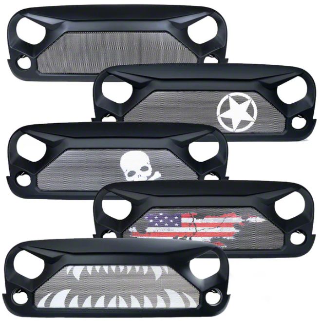 Jeep Wrangler Gladiator Series Mesh Grille with Skull; Matte Black (07 ...