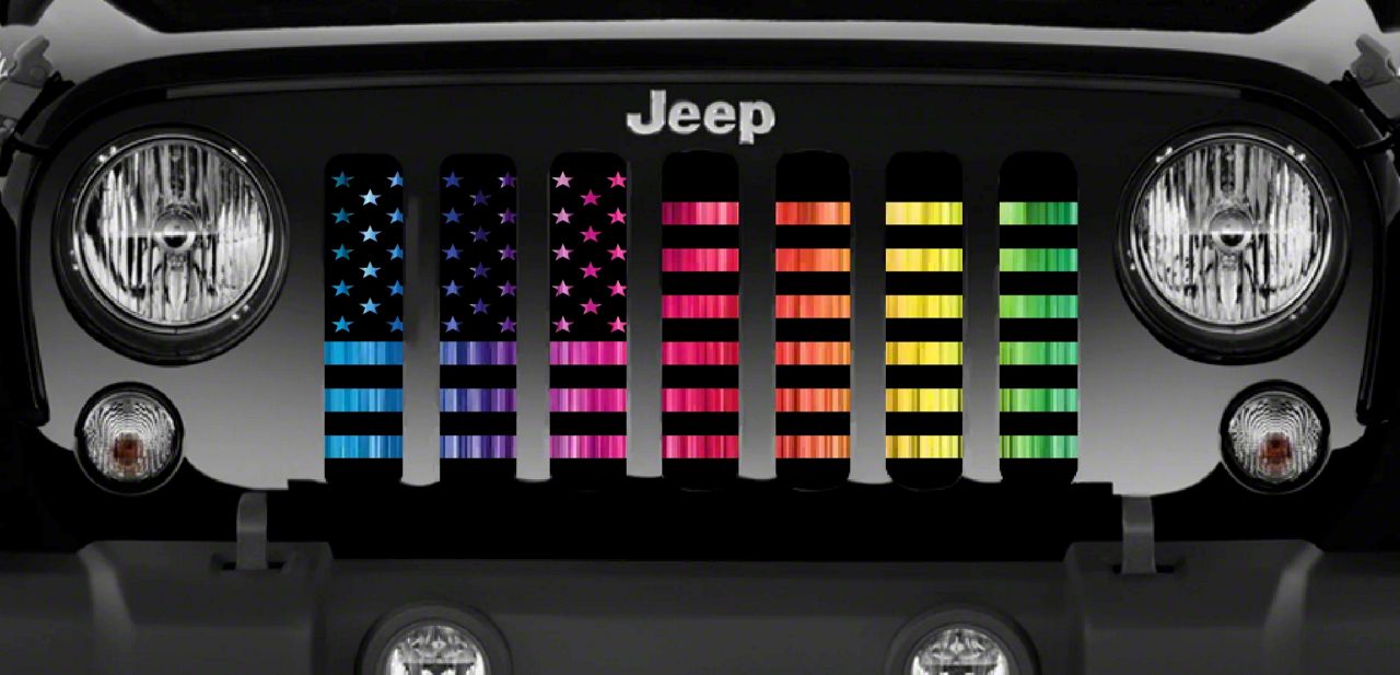 Jeep Wrangler Grille Insert; American Flag with Colorful Rainbow (18-24 ...