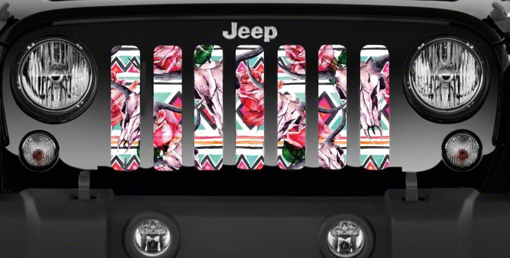 Jeep Wrangler Grille Insert; Aztec Cow Skull (87-95 Jeep Wrangler YJ ...