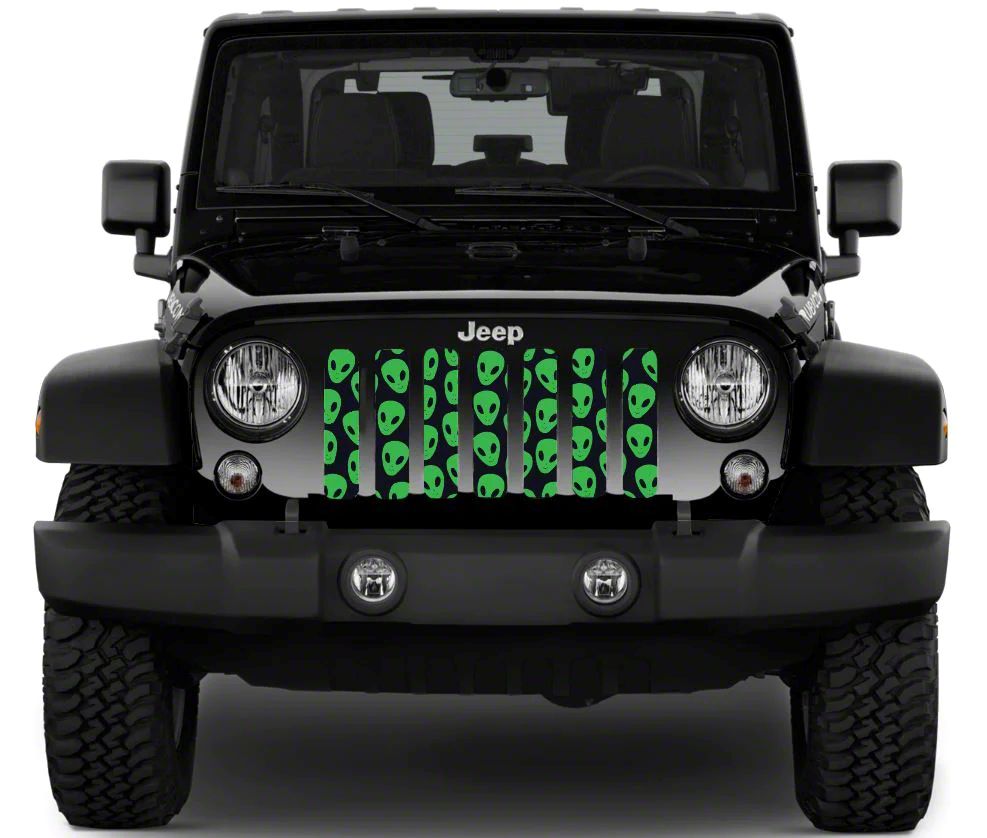 Jeep Wrangler Grille Insert; Bright Green Alien Heads (18-23 Jeep ...
