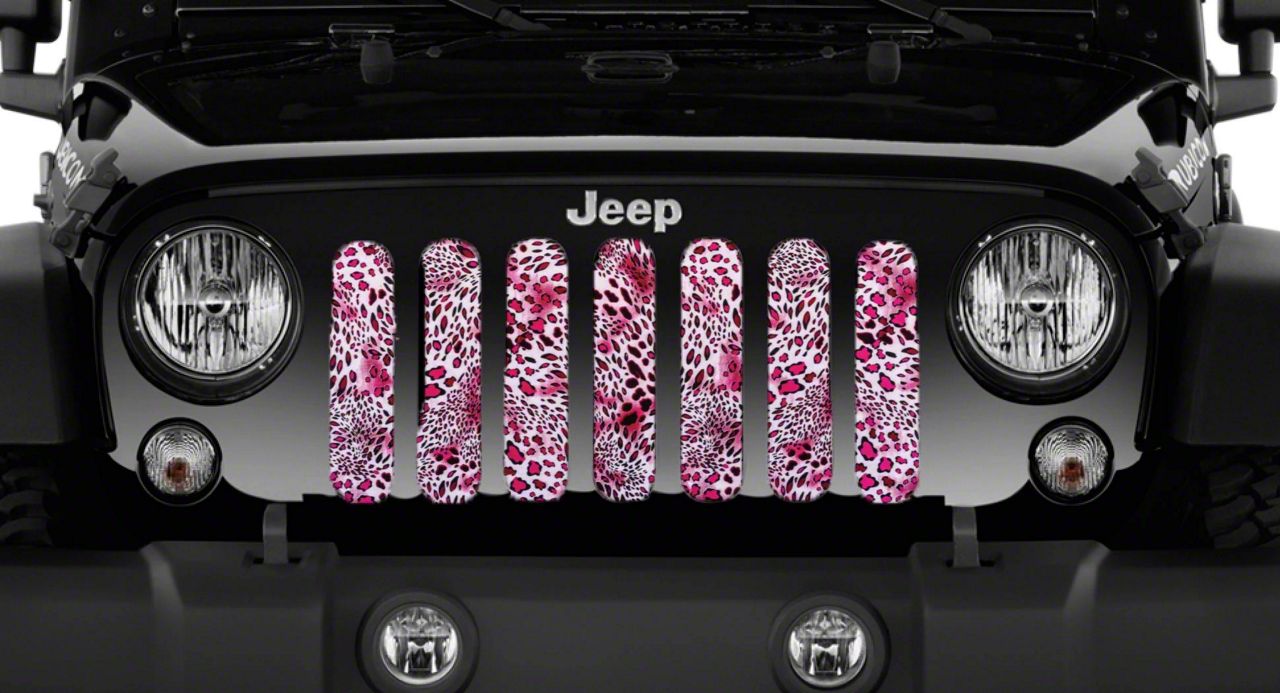 Jeep Wrangler Grille Insert; Pink Leopard Print (76-86 Jeep CJ5 & CJ7 ...