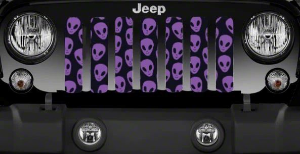 Jeep Wrangler Grille Insert; Purple Alien Heads on Black (18-25 Jeep ...