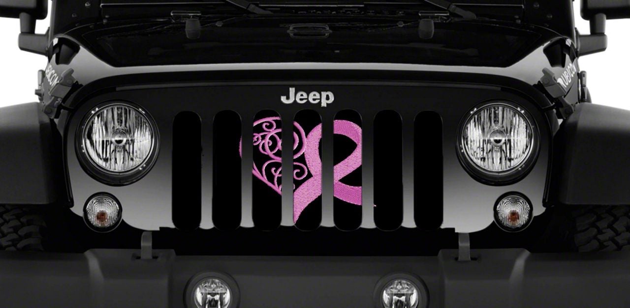 Jeep Wrangler Grille Insert; Right Pink Hearts Breast Cancer Ribbon (87 ...