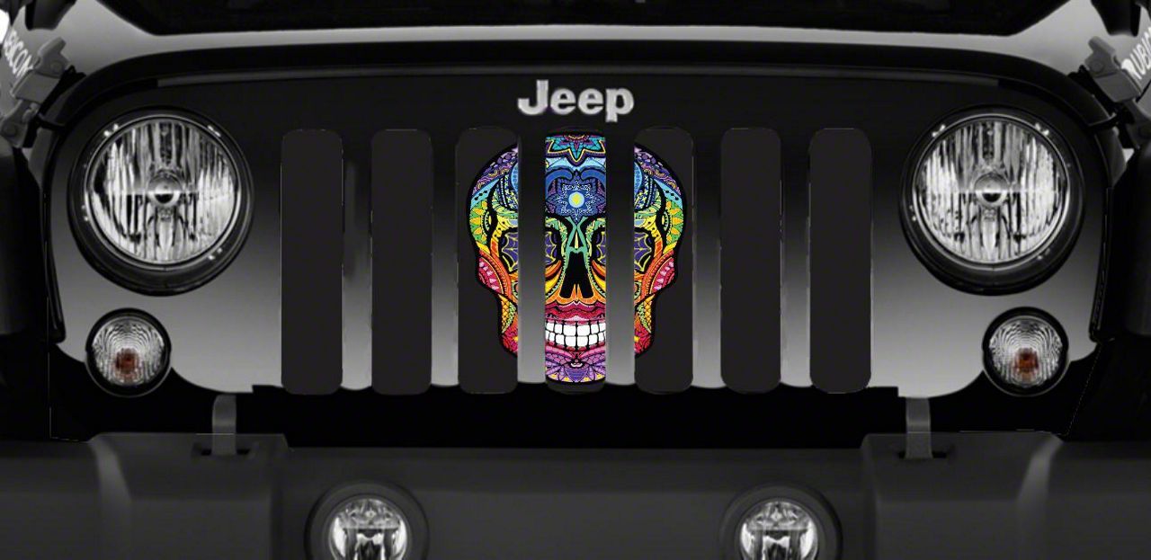 Jeep Wrangler Grille Insert; Sugar Skull Rainbow (18-23 Jeep Wrangler ...