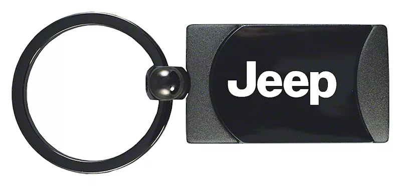 Jeep Wrangler Key Chain; Jeep Two-Tone Rectangular Key Fob; Gun Metal