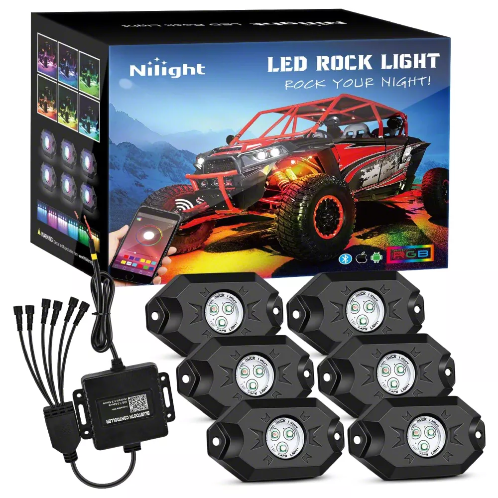 Jeep Wrangler LED RGB Rock Lights with Bluetooth Controler; Set of 6 ...