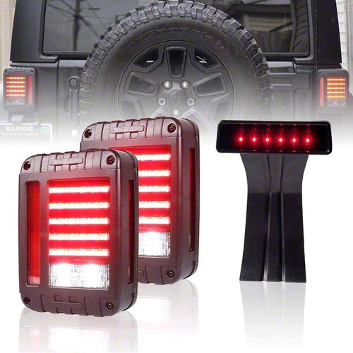 Jeep Wrangler LED Tail Lights with Third Brake Light; Black Housing ...