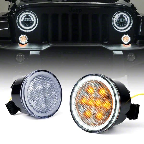 Jeep Wrangler LED Turn Signal Lights with Halo DRL; Clear (07-18 Jeep ...