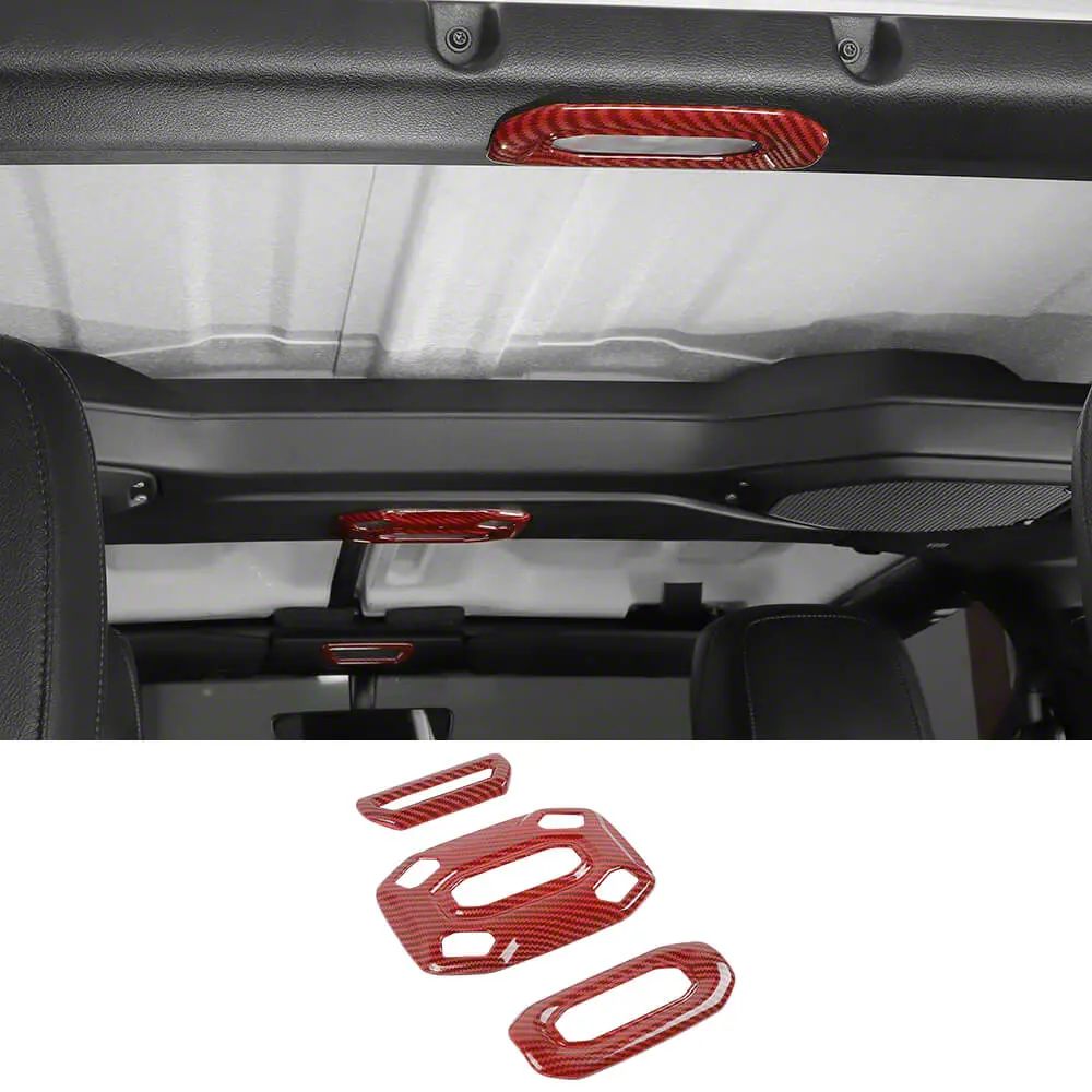 Jeep Wrangler Overhead Light Trim Covers; Red Carbon Fiber (18-23 Jeep ...