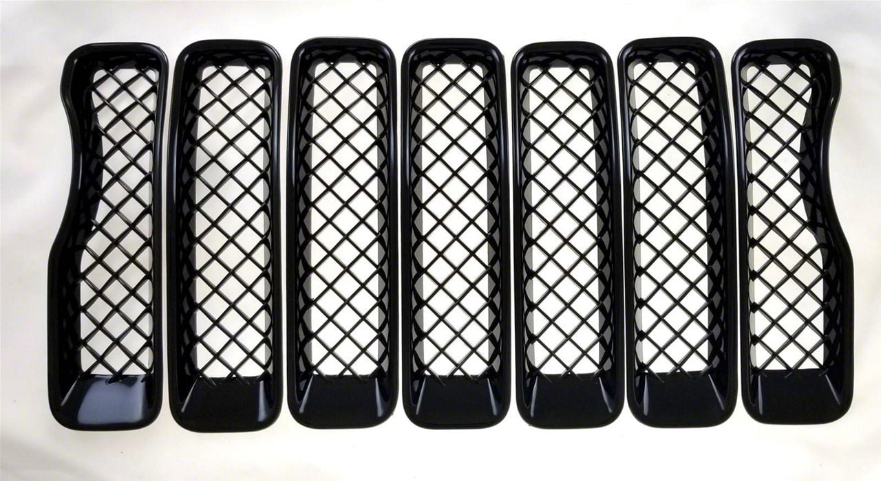 Jeep Wrangler Overlay Grille; Gloss Black (18-22 Jeep Wrangler JL ...
