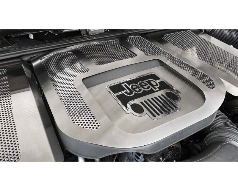 Jeep Wrangler Perforated Engine Shroud with Jeep Logo; Brushed; Black ...