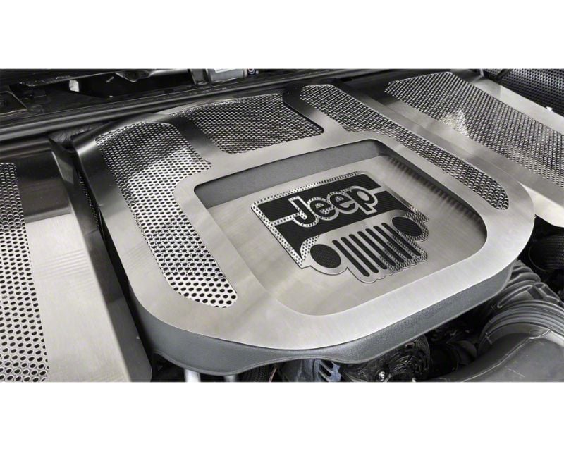 Jeep Wrangler Perforated Engine Shroud with Jeep Logo; Brushed; Black ...
