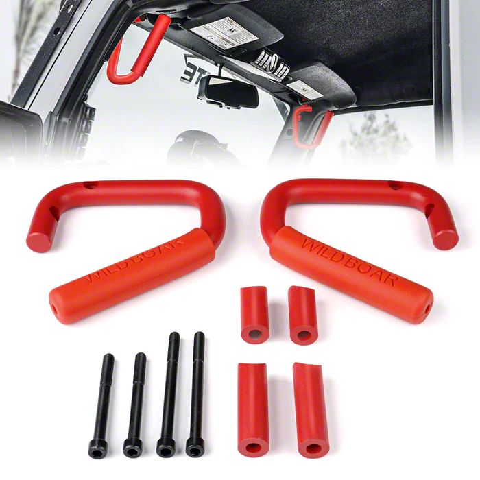 Jeep Wrangler Roll Bar Grab Handles; Red; Front (07-18 Jeep Wrangler JK ...