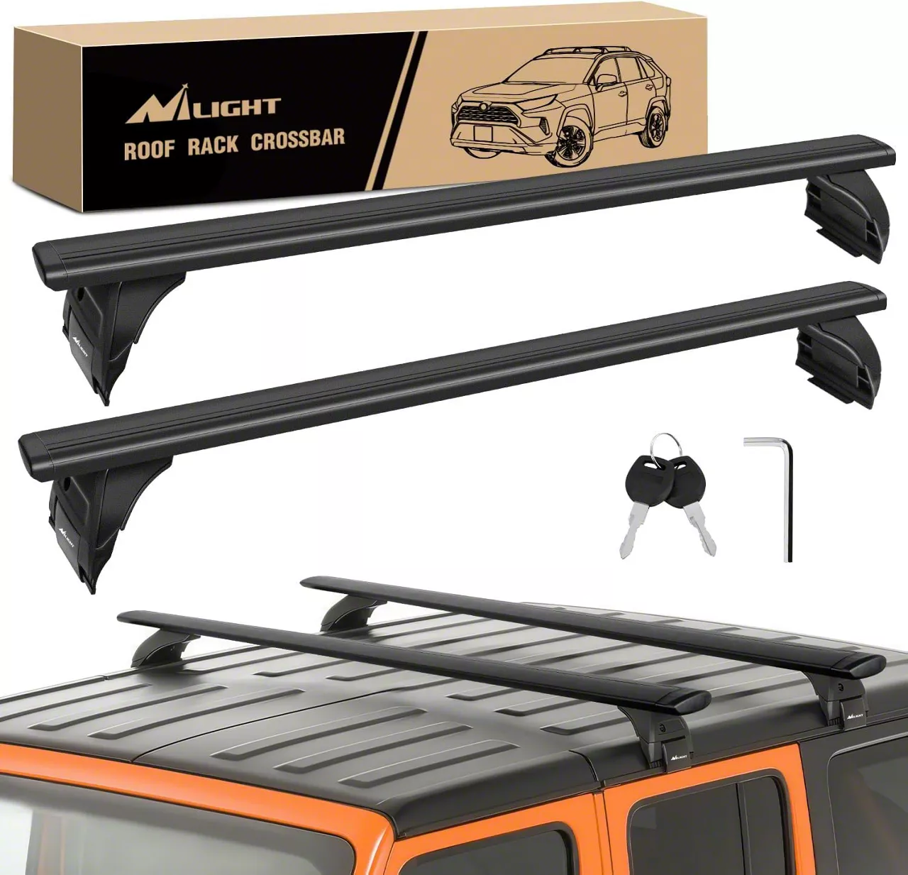 Jeep Wrangler Roof Rack Aluminum Cross Bars with Anti-Theft Lock (07-26 ...